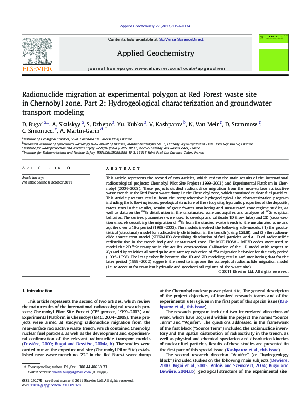 (PDF) Radionuclide migration at experimental polygon at Red Forest ...