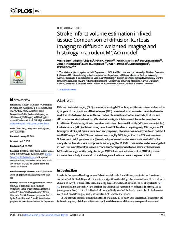 (PDF) Stroke infarct volume estimation in fixed tissue: Comparison of ...