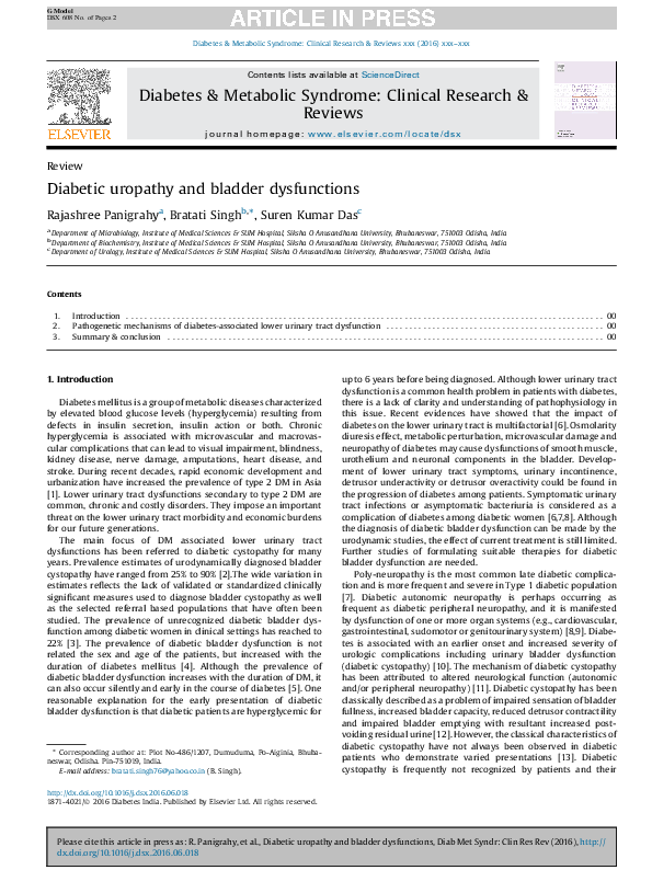 (PDF) Diabetic uropathy and bladder dysfunctions | Bratati Singh ...
