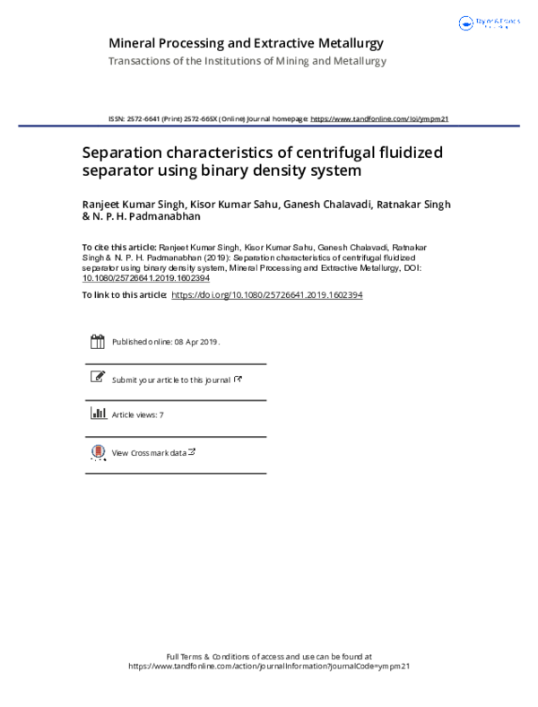 (PDF) Separation characteristics of centrifugal fluidized separator using binary density system