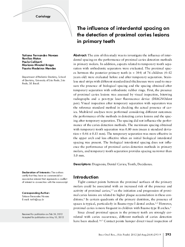 (PDF) The influence of interdental spacing on the detection of proximal ...
