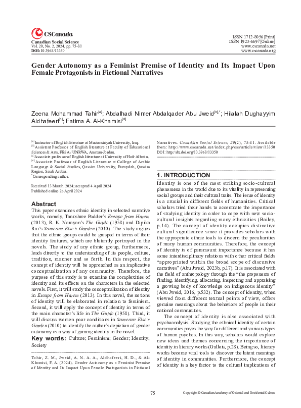 (PDF) Gender Autonomy as a Feminist Premise of Identity and Its Impact ...