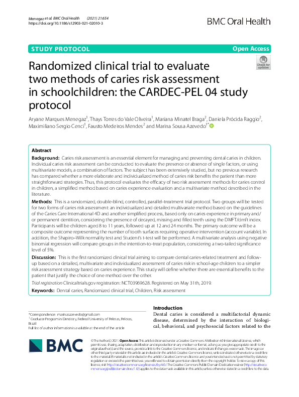 (PDF) Randomized clinical trial to evaluate two methods of caries risk ...