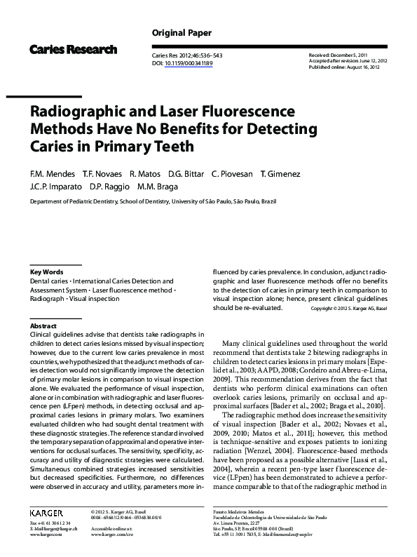 (PDF) Radiographic and Laser Fluorescence Methods Have No Benefits for ...