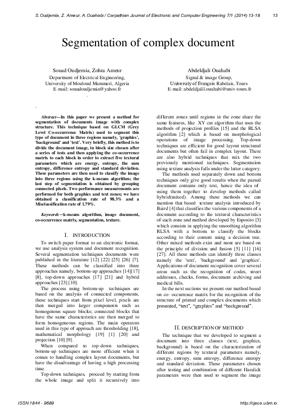 (PDF) Segmentation of complex document