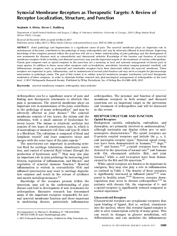 (PDF) Synovial membrane receptors as therapeutic targets: A review of receptor localization ...