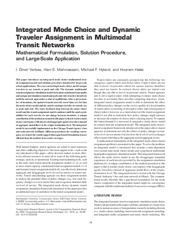 (PDF) Integrated Mode Choice and Dynamic Traveler Assignment-Simulation ...