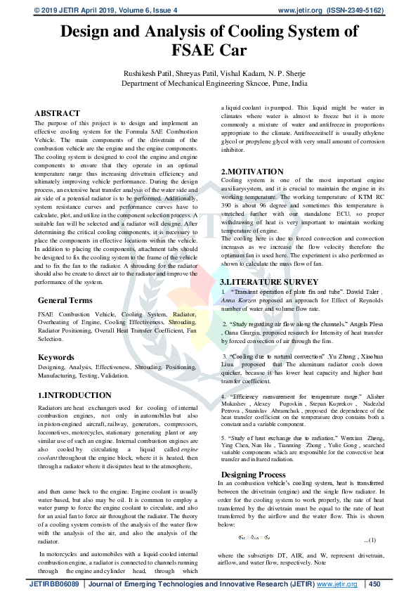 (PDF) Design and Analysis of Cooling System of FSAE Car
