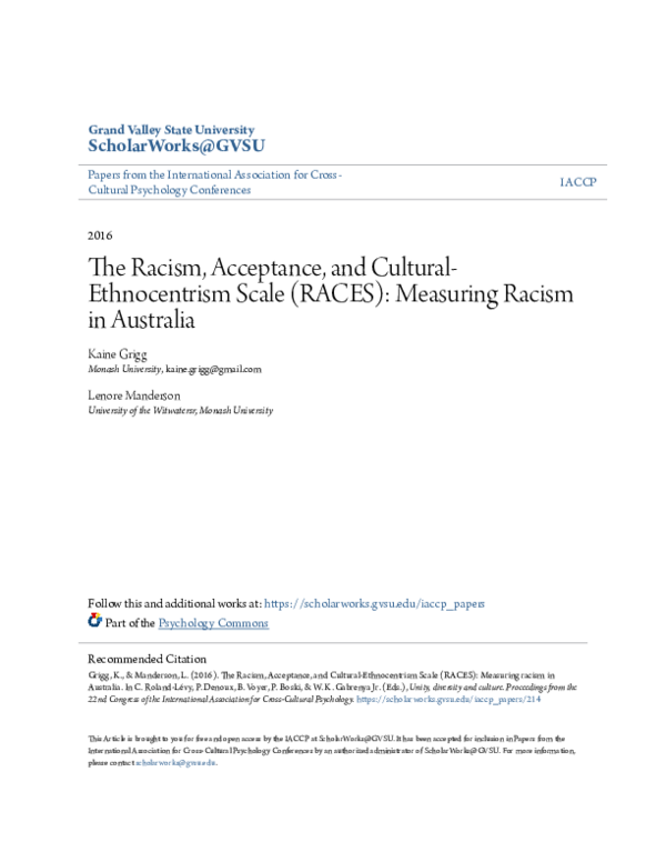 (PDF) RACES: Measuring Racism in Australia