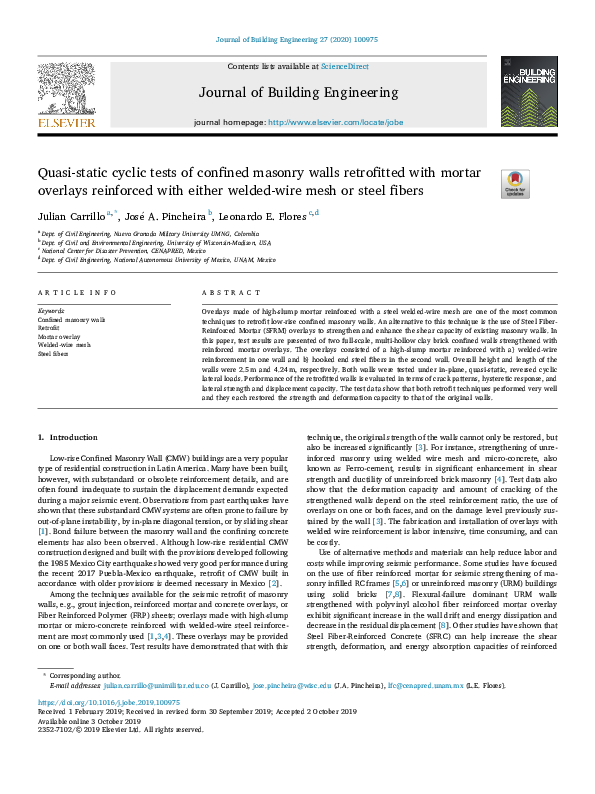 (PDF) Quasi-static cyclic tests of confined masonry walls retrofitted ...