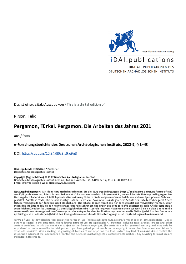 (PDF) Pergamon, Türkei. Pergamon. Die Arbeiten des Jahres 2021