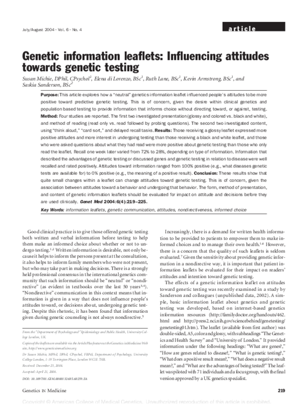 (PDF) Genetic information leaflets: Influencing attitudes towards ...