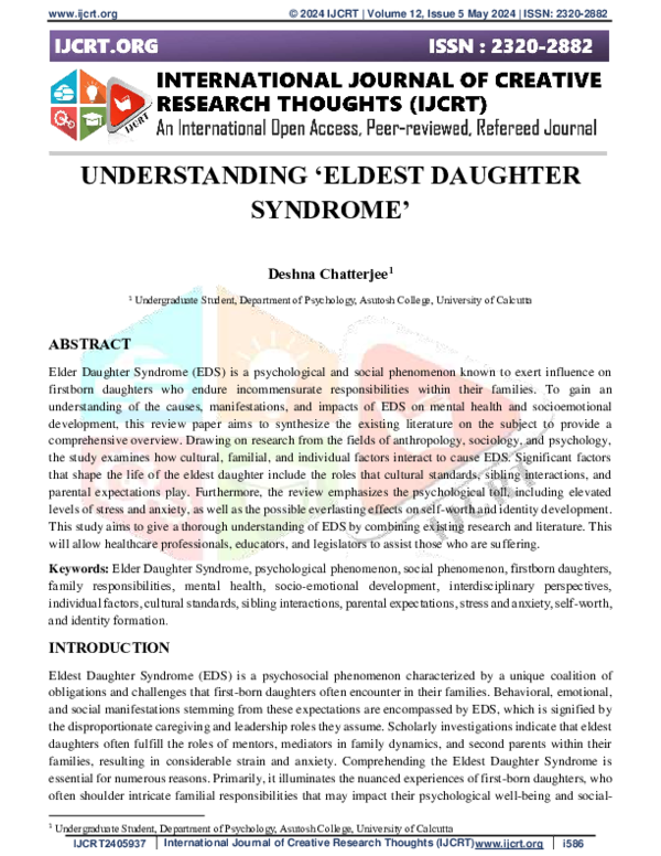 (PDF) UNDERSTANDING 'ELDEST DAUGHTER SYNDROME'