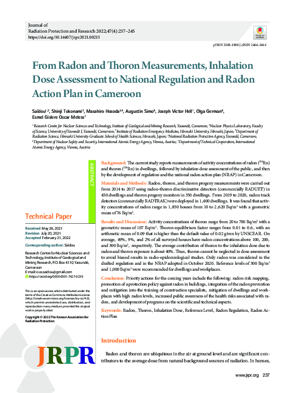 (PDF) From Radon and Thoron Measurements, Inhalation Dose Assessment to ...