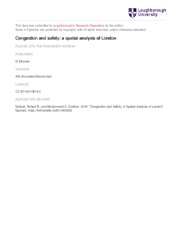 (PDF) Congestion and safety: A spatial analysis of London