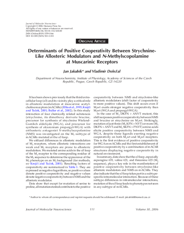 (PDF) Determinants of Positive Cooperativity Between Strychnine-Like ...