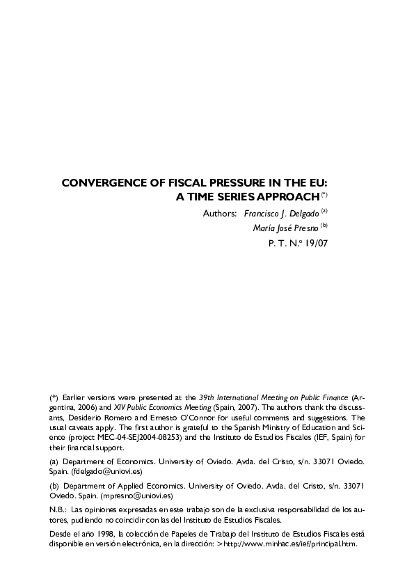 (PDF) Convergence of the fiscal pressure in the European Union: a time ...