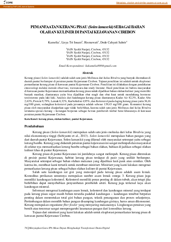 (PDF) PEMANFAATAN KERANG PISAU (Solen lamarckii) SEBAGAI BAHAN OLAHAN ...