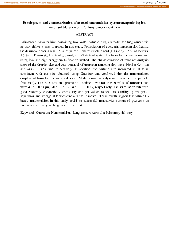 Pdf Development And Characterization Of Aerosol Nanoemulsion System Encapsulating Low Water