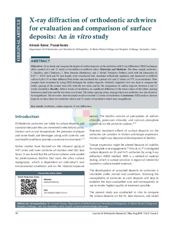 (PDF) X-ray diffraction of orthodontic archwires for evaluation and comparison of surface ...