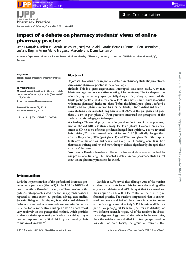 (PDF) Impact of a debate on pharmacy students' views of online pharmacy ...