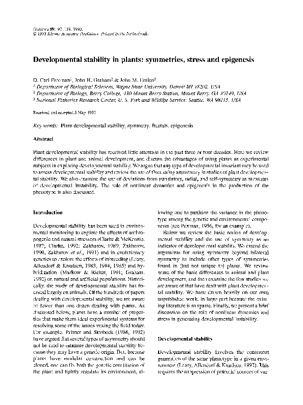 (PDF) Developmental stability in plants: symmetries, stress and epigenesis