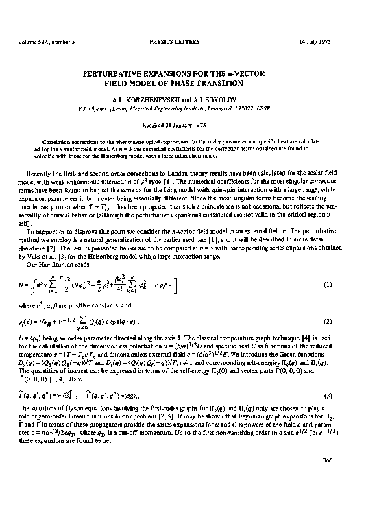 (PDF) Perturbative expansions for the n-vector field model of phase transition | Alexander ...