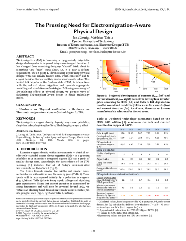 (PDF) The Pressing Need for Electromigration-Aware Physical Design