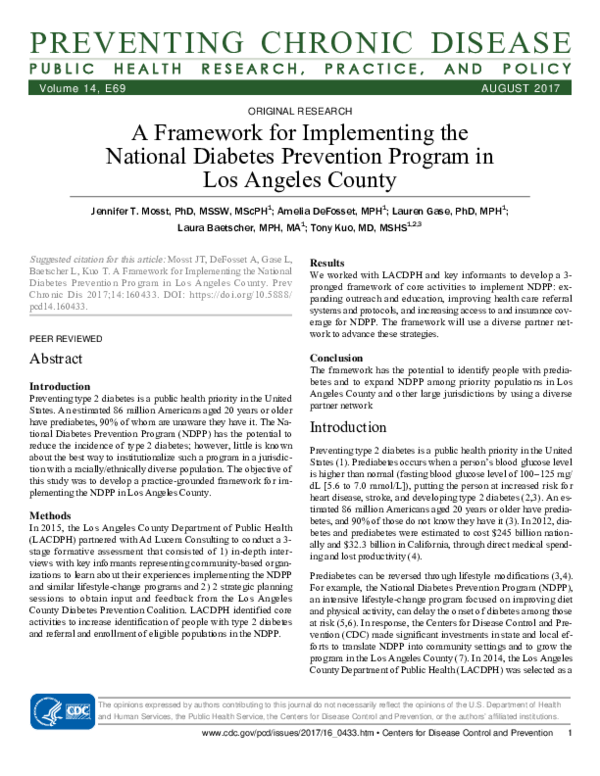 (PDF) A Framework for Implementing the National Diabetes Prevention ...