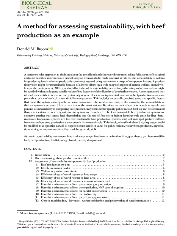 (PDF) A method for assessing sustainability, with beef production as an ...