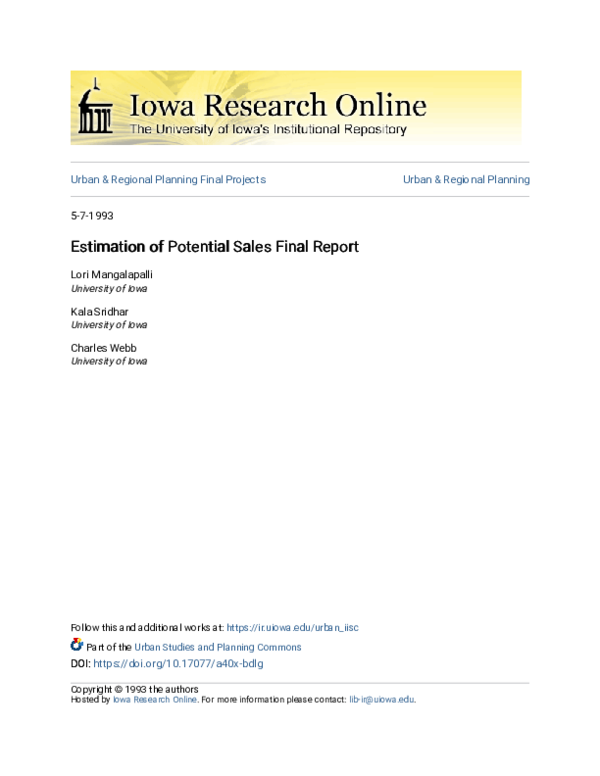 (PDF) Estimation of Potential Sales Final Report