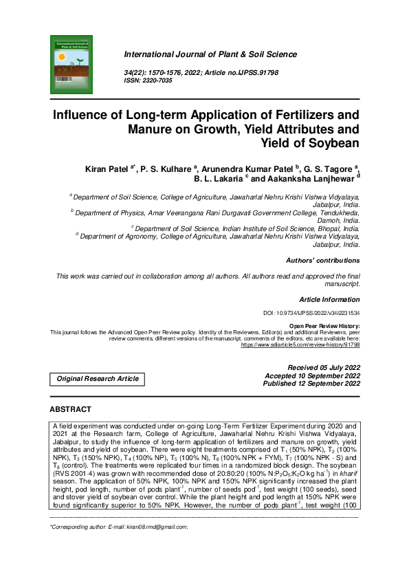 (PDF) Influence of Long-term Application of Fertilizers and Manure on ...