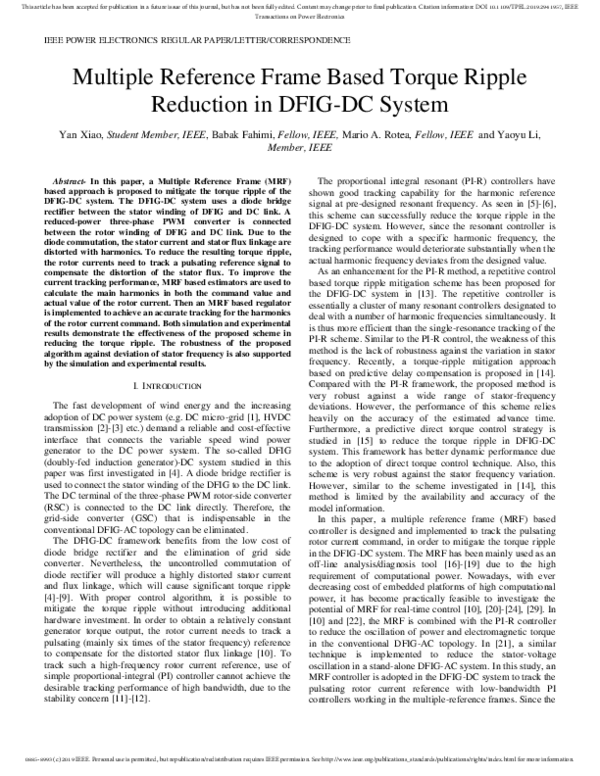 (PDF) Multiple Reference Frame-Based Torque Ripple Reduction in DFIG-DC System