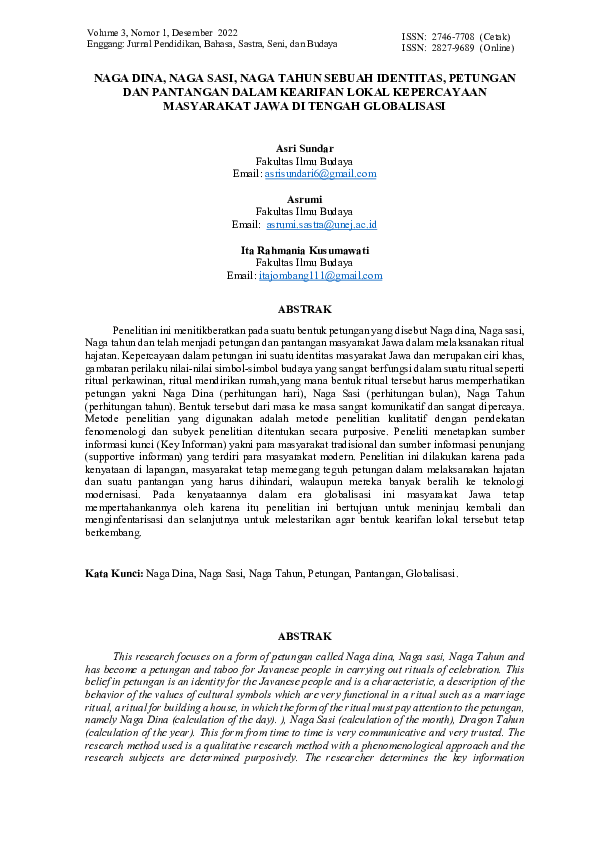 (PDF) Naga Dina, Naga Sasi, Naga Tahun Sebuah Identitas, Petungan Dan ...
