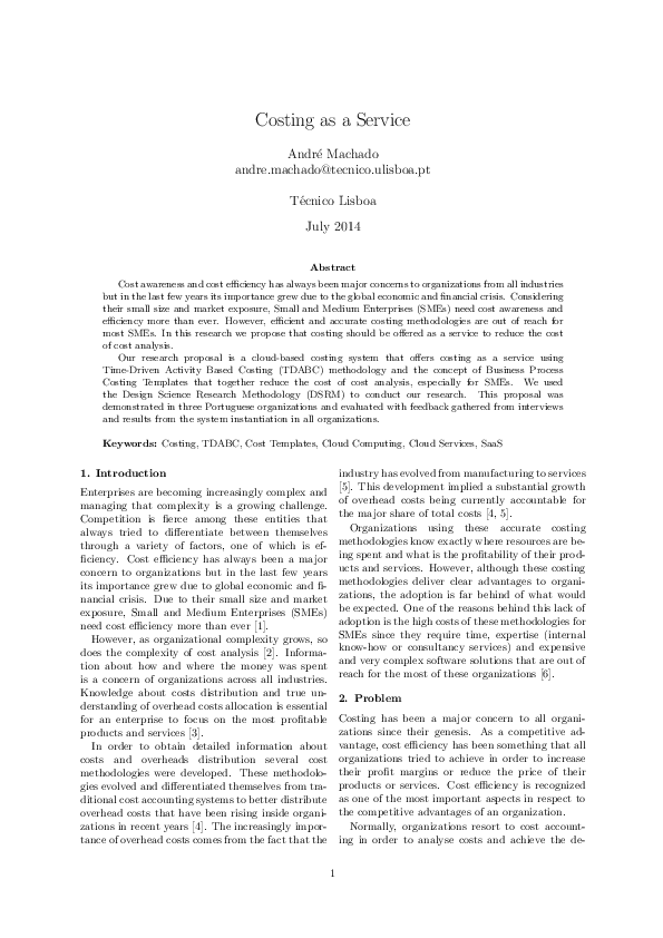 (PDF) Costing as a Service