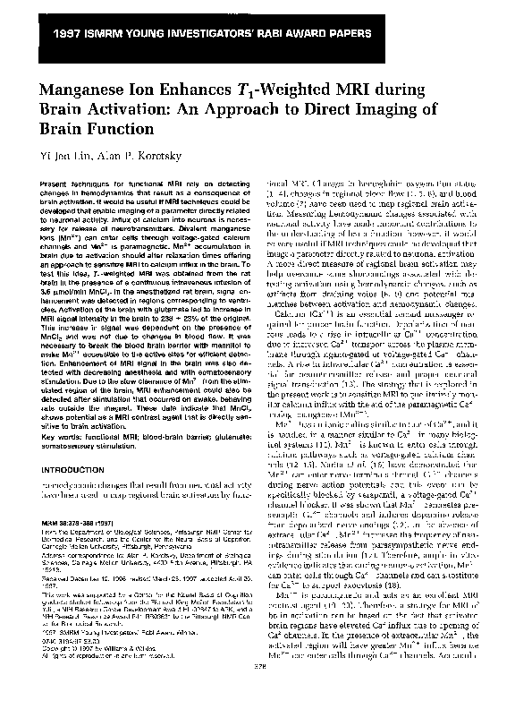 (PDF) Manganese ion enhances T1‐weighted MRI during brain activation ...