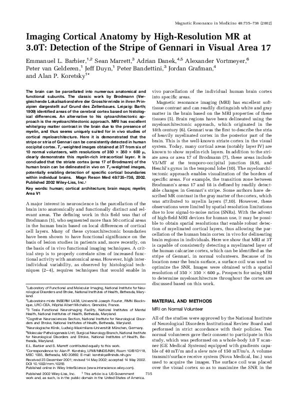 (PDF) Imaging cortical anatomy by high‐resolution MR at 3.0T: Detection ...