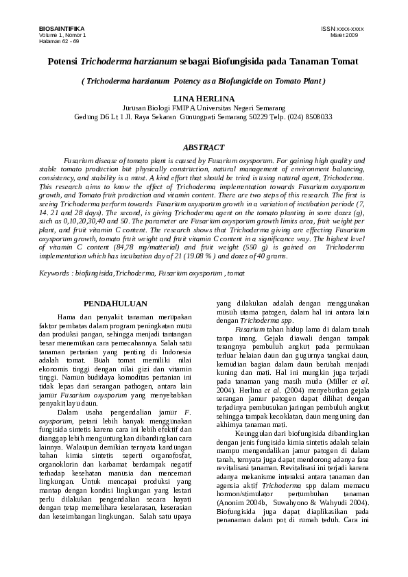 (PDF) Potensi Trichoderma harzianum sebagai Biofungisida pada Tanaman ...