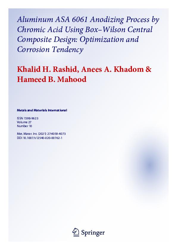 (PDF) Aluminum ASA 6061 Anodizing Process by Chromic Acid Using Box ...