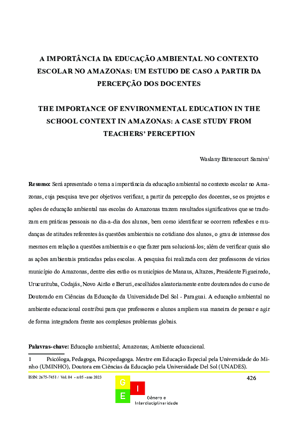 (PDF) The Importance of Environmental Education in the School Context ...