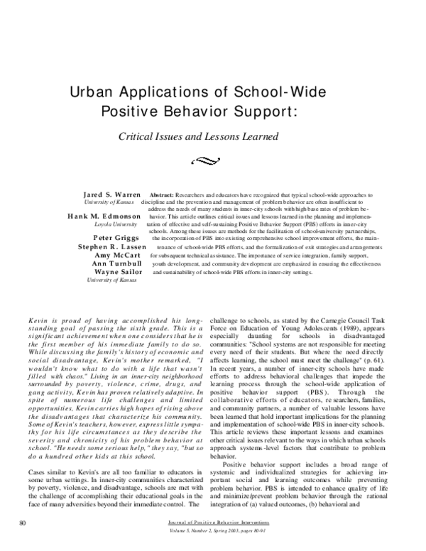 (PDF) Urban Applications of School-Wide Positive Behavior Support