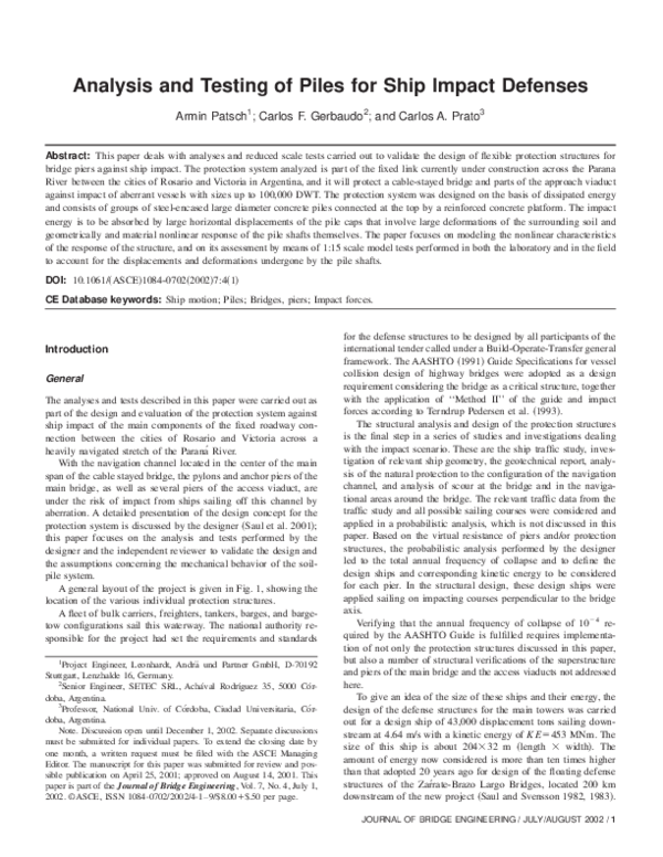 (PDF) Analysis and Testing of Piles for Ship Impact Defenses