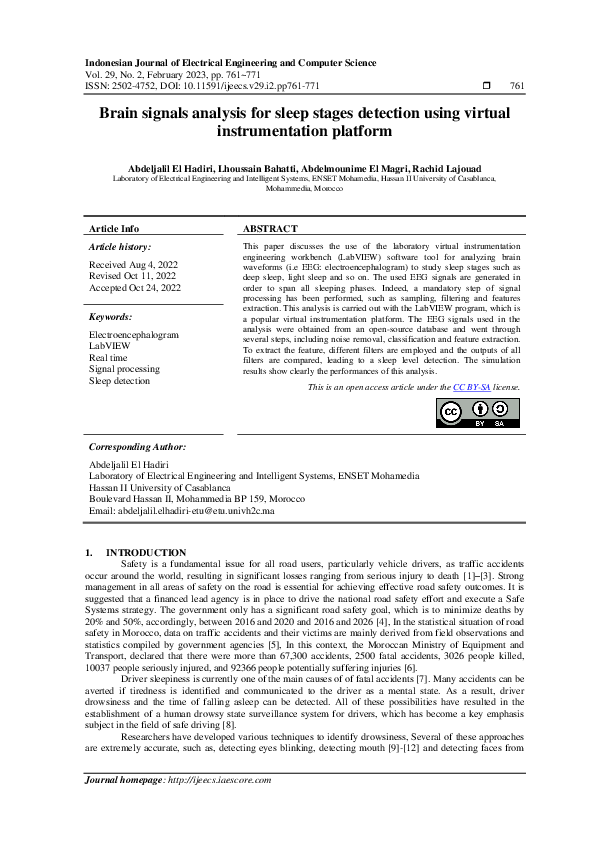(PDF) Brain signals analysis for sleep stages detection using virtual instrumentation platform