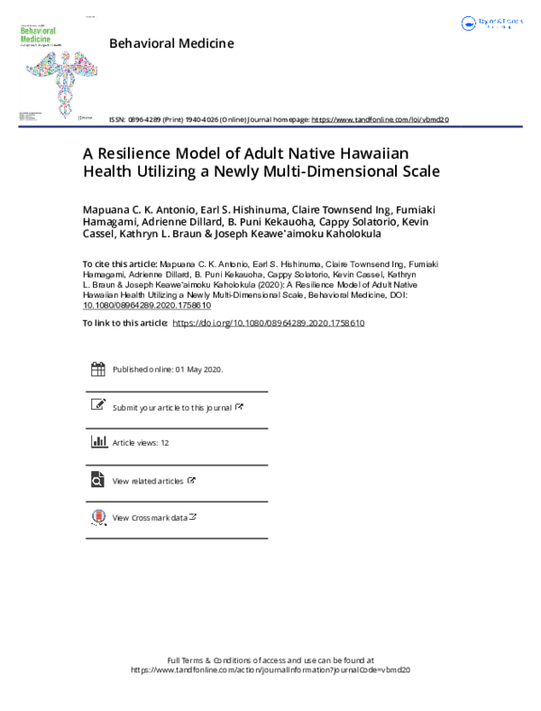 (PDF) A Resilience Model of Adult Native Hawaiian Health Utilizing a ...