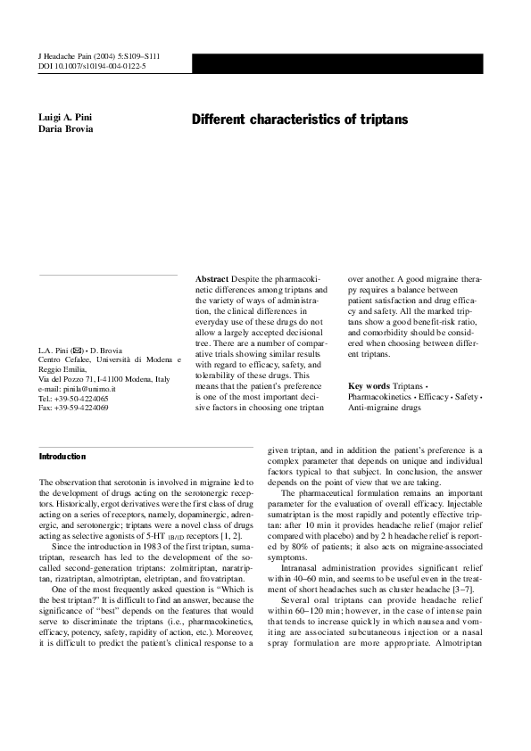 (PDF) Different characteristics of triptans