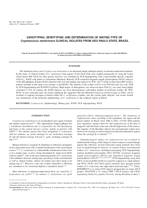 (PDF) Genotyping, serotyping and determination of mating-type of ...