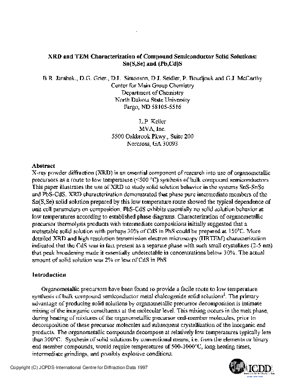 (PDF) XRD and TEM Characterization of Compound Semiconductor Solid Solutions: Sn(S,Se) and (Pb,Cd)S