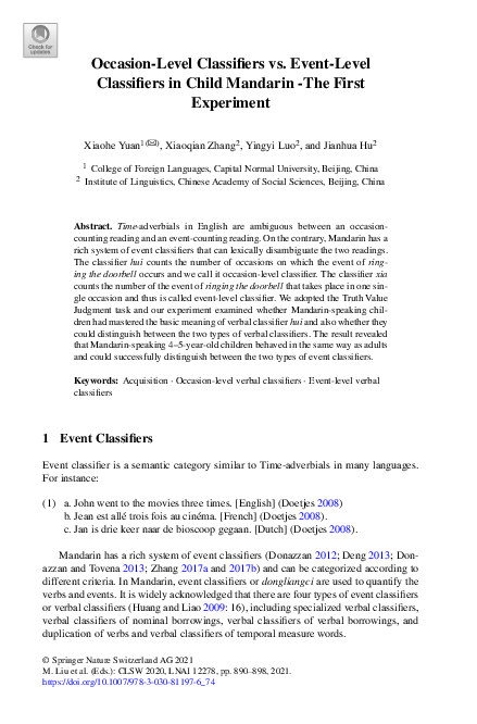 (PDF) Occasion-Level Classifiers vs. Event-Level Classifiers in Child ...