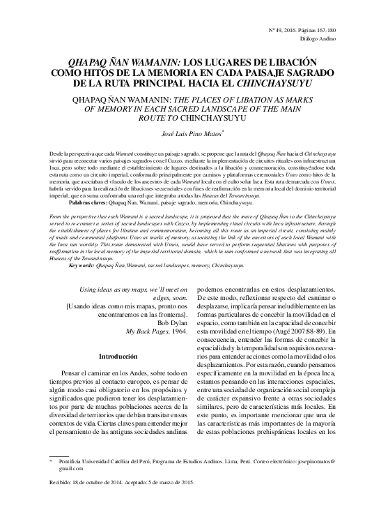 (PDF) Qhapaq Ñan Wamanin: Los Lugares De Libación Como Hitos De La ...