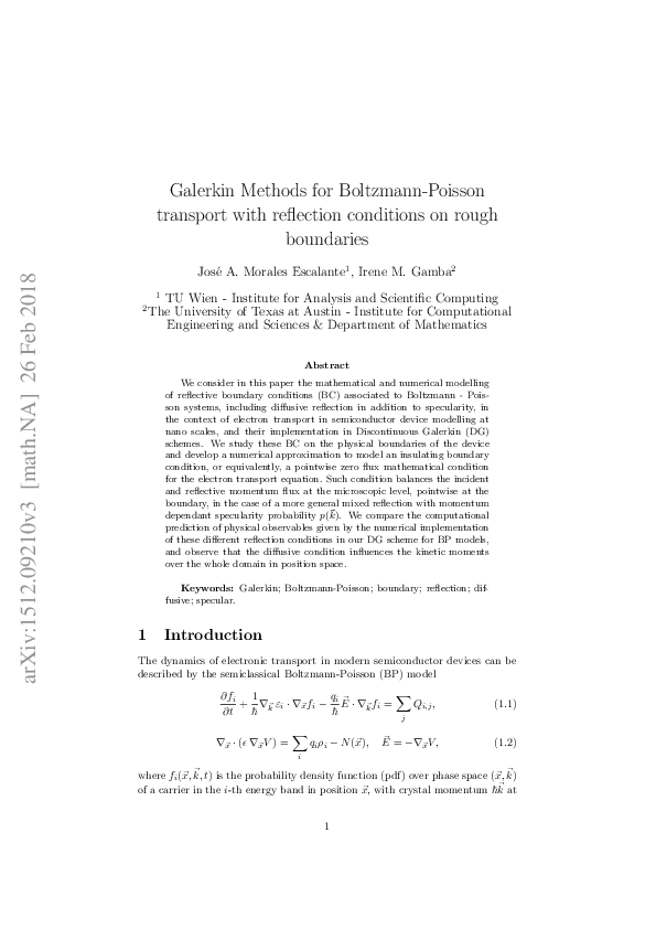 (PDF) Galerkin methods for Boltzmann–Poisson transport with reflection conditions on rough ...
